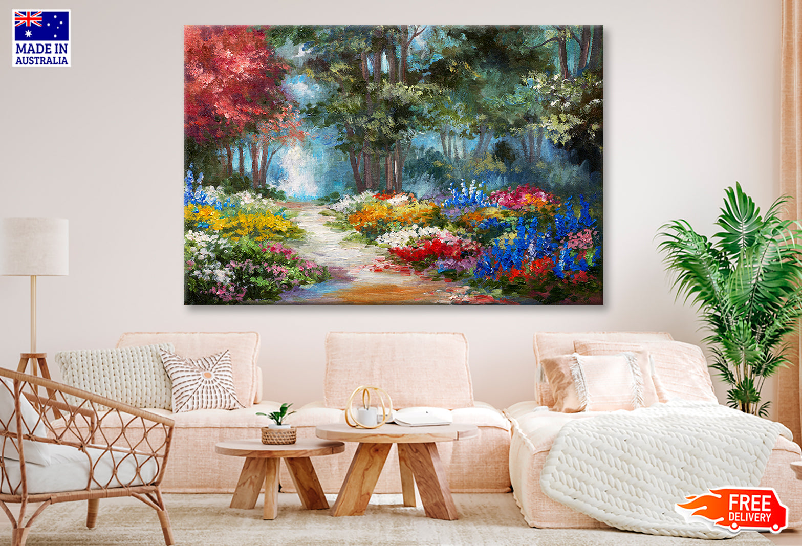 Colorful Forest & Flowers Pathway Oil Painting Wall Art Limited Editio ...