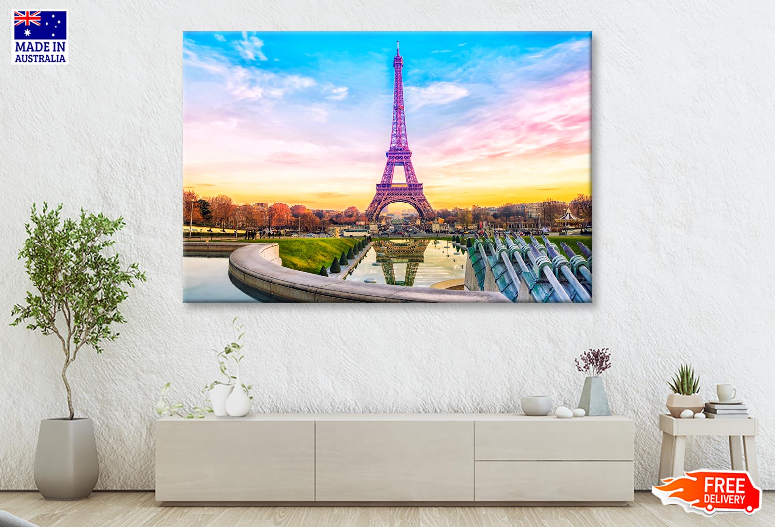 Eiffel Tower At Sunset in Paris Wall Art Decor 100% Australian Made ...
