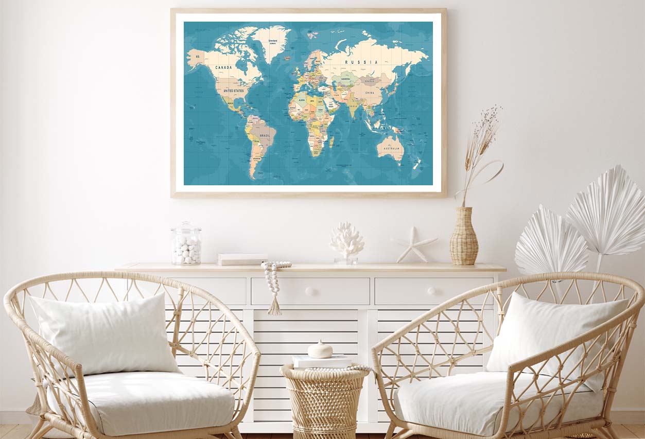 High Detailed Illustration of World Map Home Decor Premium Quality Pos ...