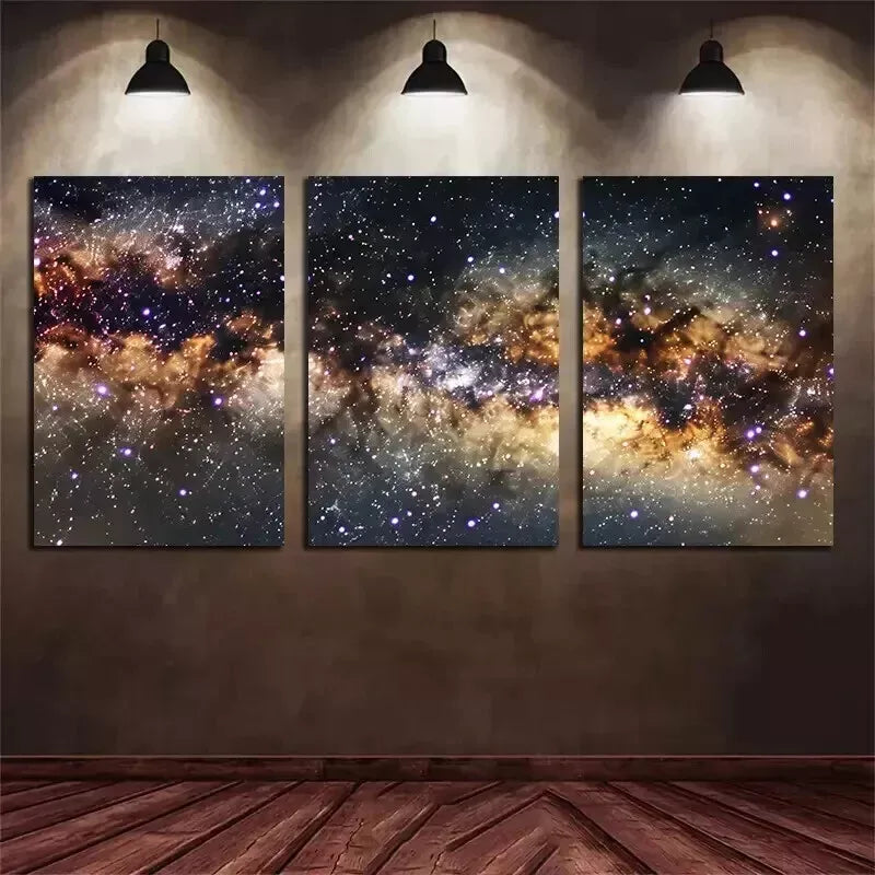 3pcs Panoramic View of The Milky Way Galaxy Wall Art Set Canvas Framed ...
