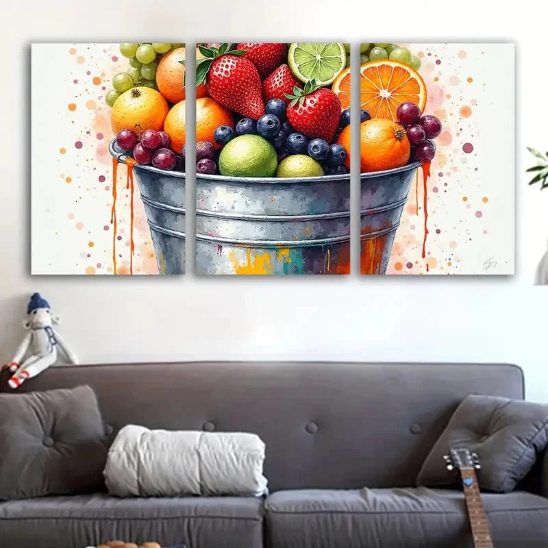 3pcs Watercolor Fruit Bucket Artwork Scene Wall Art Set Canvas Framed ...