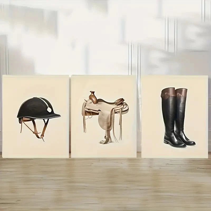 3pcs Vintage Gear Horse Wall Art Set Canvas Framed 60x90cm - High ...