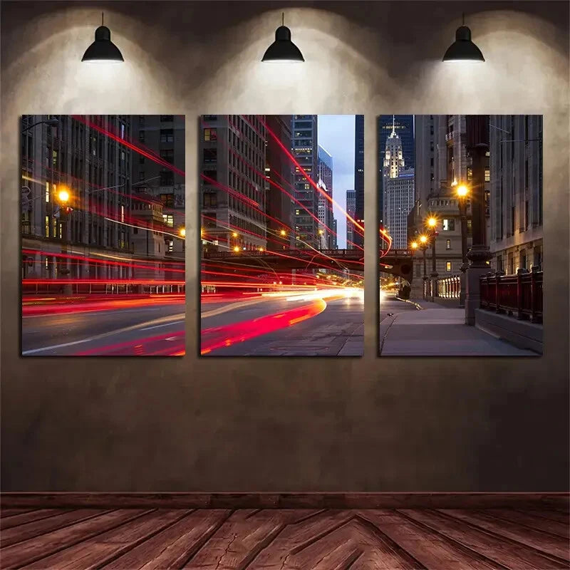 3pcs Street Light Trail Long Traffic Light Pathway Metal Print Ready t ...