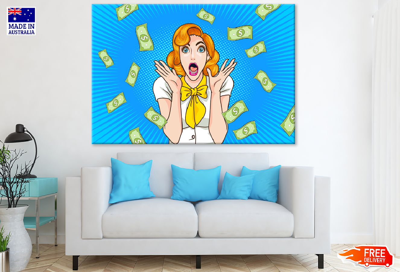 Girl Screaming & Money Floating Illustration Print 100% Australian Made ...