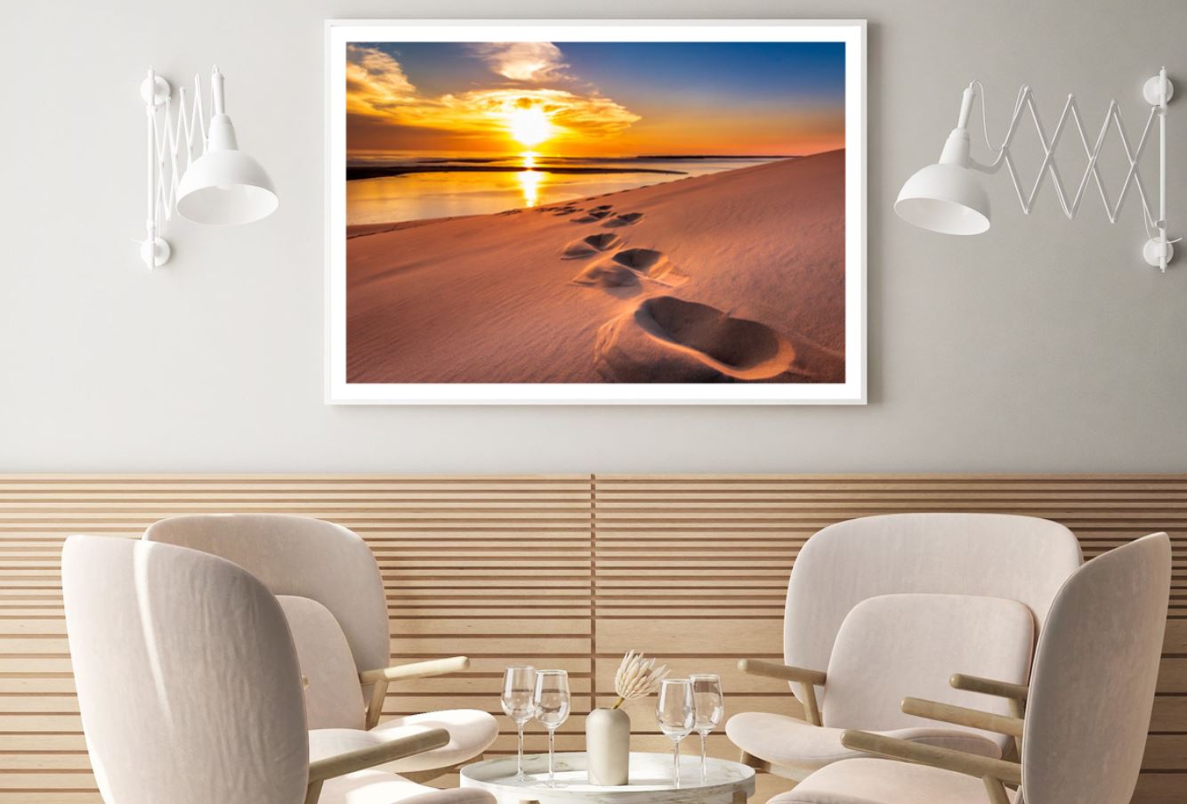 Footprints on Sea Shore Scenery Home Decor Premium Quality Poster Prin ...